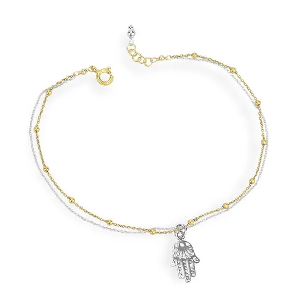 MOUNIR LONDON Silver And Gold Hamsa Hand Anklet