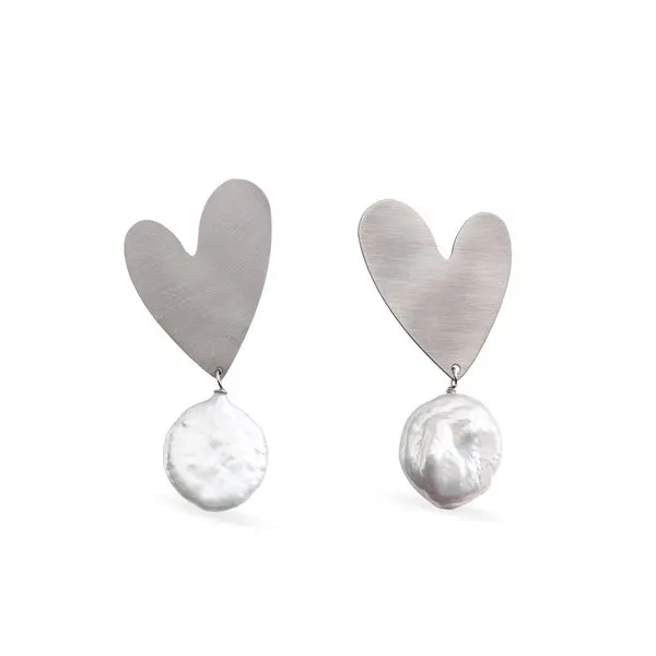 SILVER MOON Sterling Heart Of Pearls Earrings - Silver