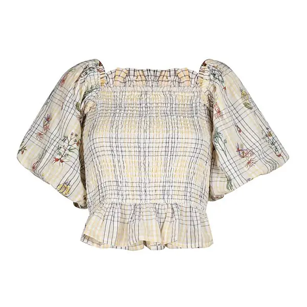 EM & SHI Smocked Upcycled Cotton Top
