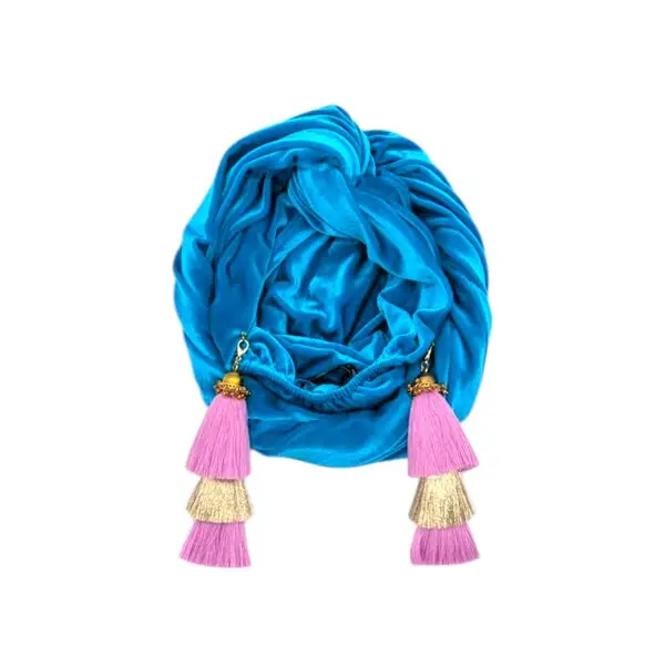 JULIA CLANCEY Velour Turban With Tassels - Blue