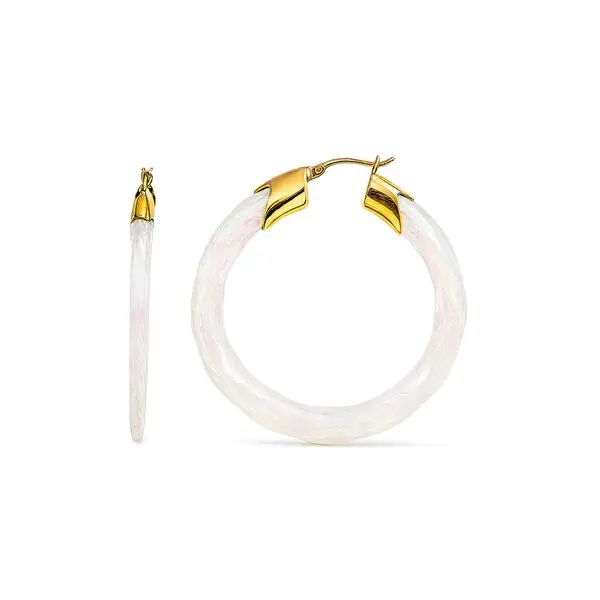GOLD & HONEY White Pearl Swirl Twist Lucite Hoop Earrings - White/gold