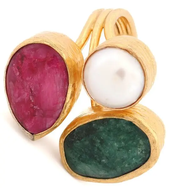 EBRU JEWELRY Adjustable Gemstone Ring - Green/white/pink