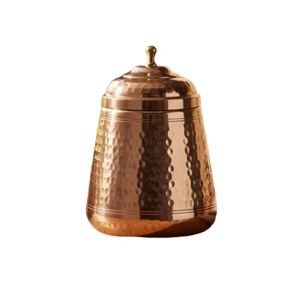 ANATOLIACRAFT Hammered Solid Copper Storage Jar With Tin-lined Interior - Brown