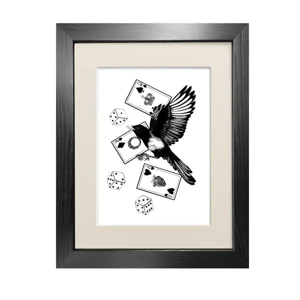 EMILY CARTER Mysterious Magpie' Fine Art Print A3 - Black