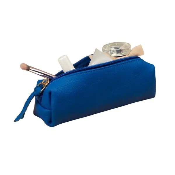 LEATHERE Leather Makeup Bag - Blue