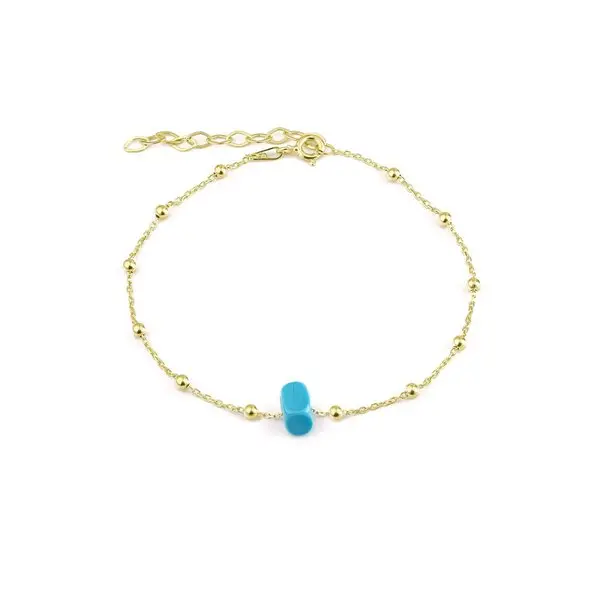 SPERO LONDON Sterling Silver Beaded Bracelet With Turquoise Gemstone - Gold