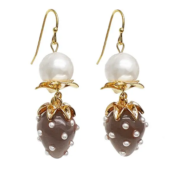 FARRA Freshwater Pearl And Glass Strawberry Dangle Earrings - Grey