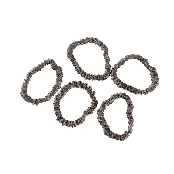 SOFT STROKES SILK Pure Mulberry Silk Skinny Scrunchie Set Of Five - Grey
