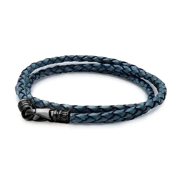 NIALAYA JEWELRY Braided Leather Wrap Bracelet - Blue/black