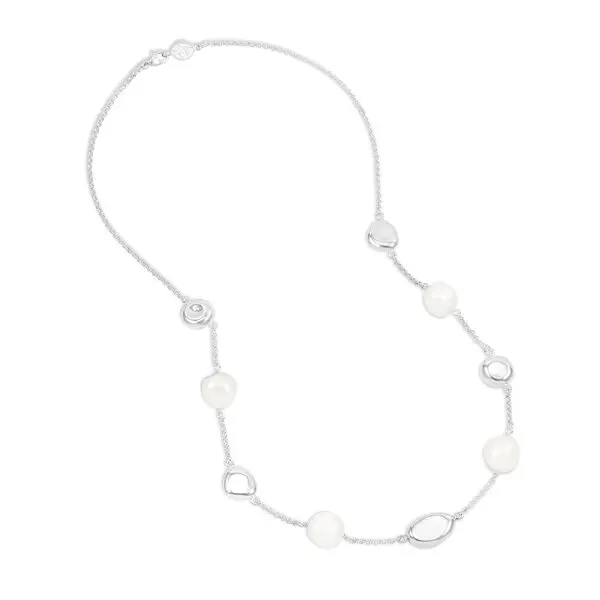 DOWER & HALL Baroque Pearl & Pebble Chain Necklace - Silver