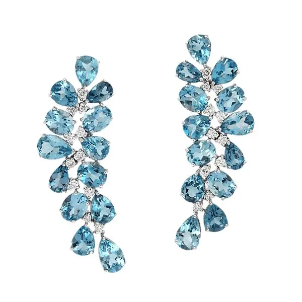 ARTISAN 18k White Gold Blue Topaz & Diamond Floral Drop Earrings - White/blue