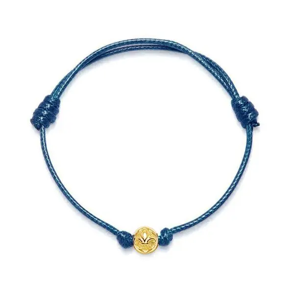 NIALAYA JEWELRY String Bracelet With Gold Plated Stainless Steel Logo Bead - Blue/gold