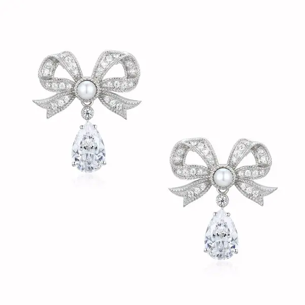 SANTINNI Grand Duchess Bow & Drop Earrings - Silver