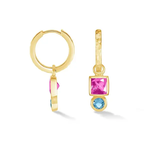 DOWER & HALL Square Pink Tourmaline Huggie Earrings - Gold