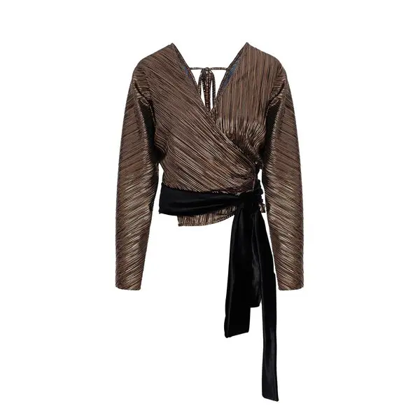 CONCEPT A TROIS Pleated Top With Velvet Cord Detail