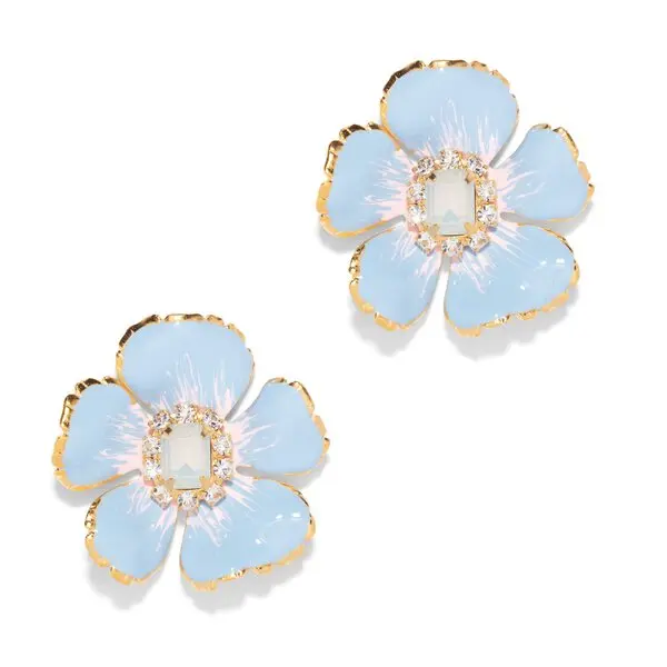 THE PINK REEF Hand-painted Floral Earrings With Opal And Crystal Accents - Blue
