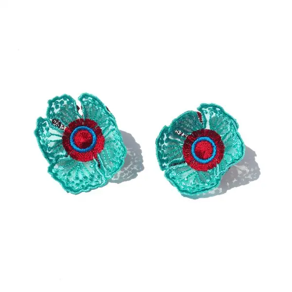 NANA WATANABE Flowers At Dawn Embroidered Stud Earrings - Green