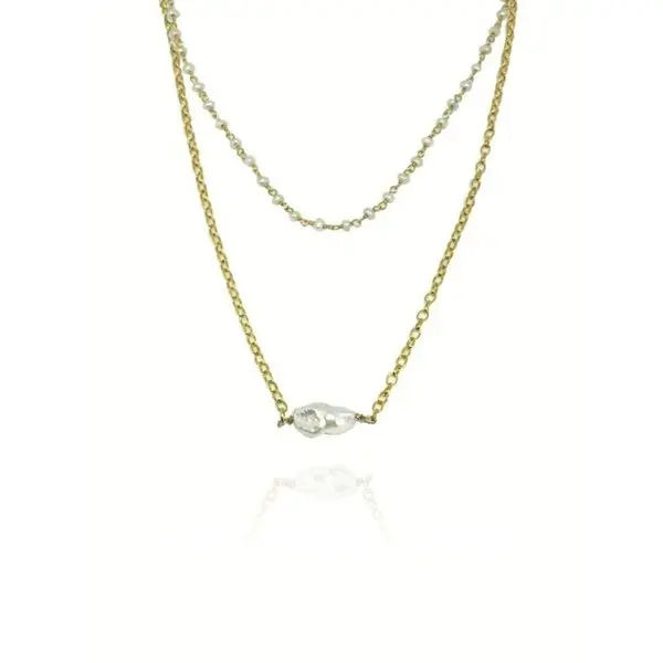 LINYA JEWELLERY Double Chain Pearl Necklace - Gold
