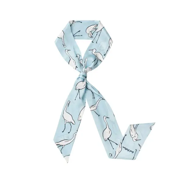 LOST PATTERN Little Egret Silk Neck Bow Scarf Light - Blue