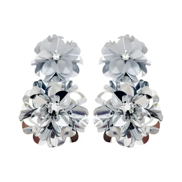 PINAR OZEVLAT Metallic Blossom Drop Earrings - Silver