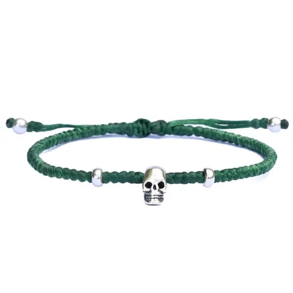 HARBOUR UK Minimal Skull Sterling Silver Rope Bracelet - Green