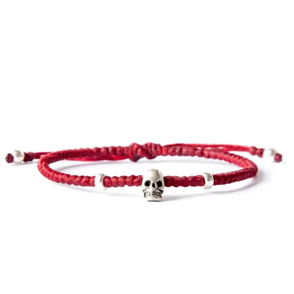 HARBOUR UK BRACELETS String Bracelet With Sterling Silver Skull Charm - Red