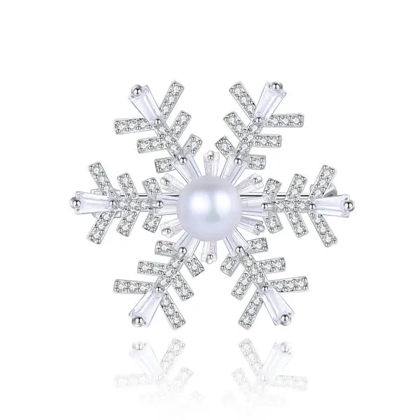 CLASSICHARMS Pavé And Pearl Snowflake Brooch Pendant - Silver