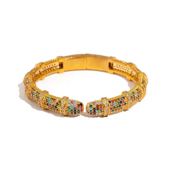 EBRU JEWELRY Gold Plated Bronze Gemstone Cuff Bracelet - Red/gold