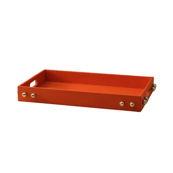 MARLETH Handmade Leather Tray – Brass Stud Detailing - Orange