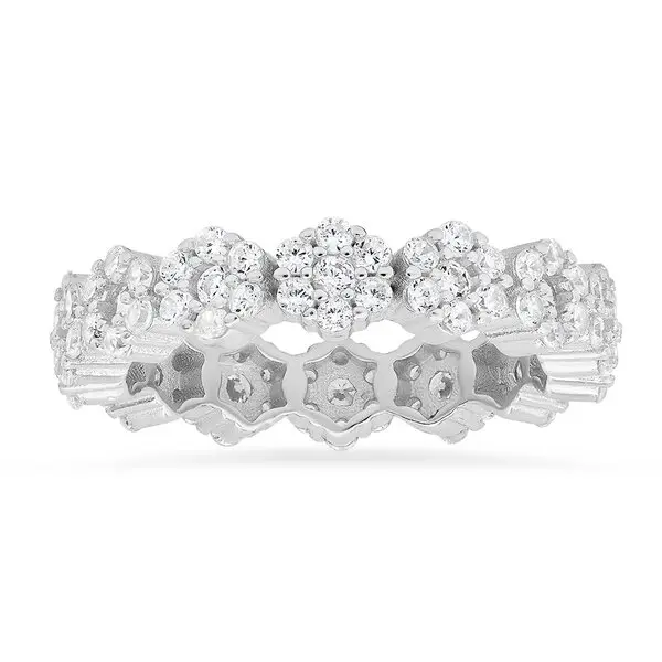 KYLIE HARPER Diamond Cz Floral Eternity Band Ring - Silver