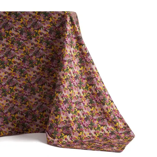 SOPHIE WILLIAMSON DESIGN Pink / Green Square Tablecloth In Romantic Pink Cherry Blossom Flower Print On Yellow - Pink/green