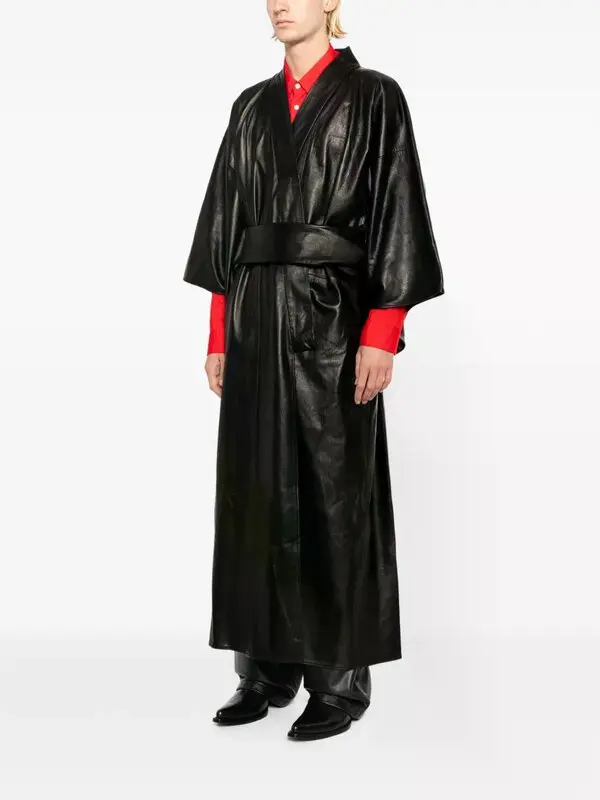 A LEATHER Kimono Belted Leather Coat
