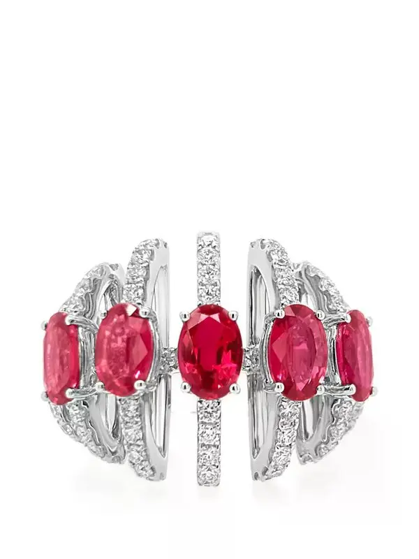 HYT JEWELRY Ruby And Diamond Multi-band Ring - Silver