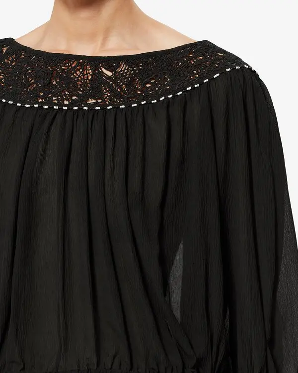Isabel Marant Étoile Nelida Silk Gauze Blouse With Lace Bib And Balloon Sleeves - Black