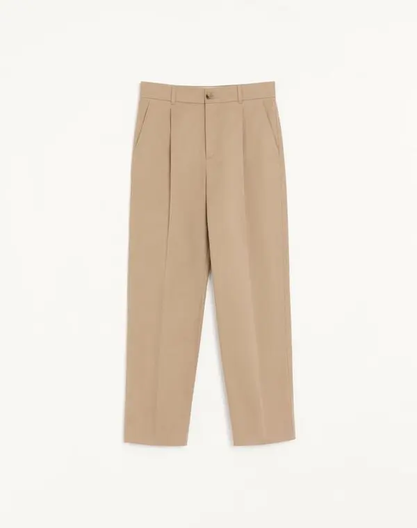 Valentino Garavani Cotton Gabardine Trousers With Vlogo Embroidery - Beige