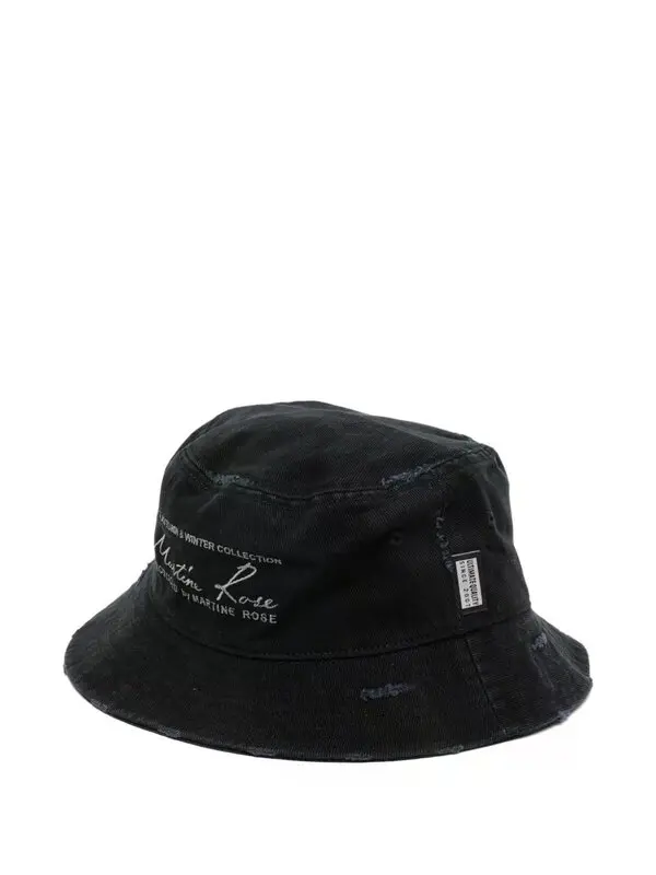 Martine Rose Distressed Embroidered Bucket Hat - Black