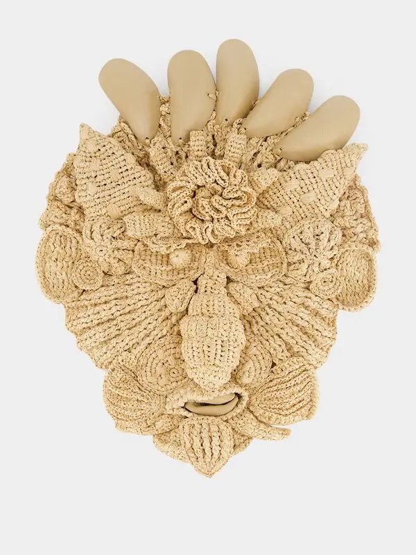 NATALIA BRILLI Sculptural Raffia And Leather Decorative Mask - Beige