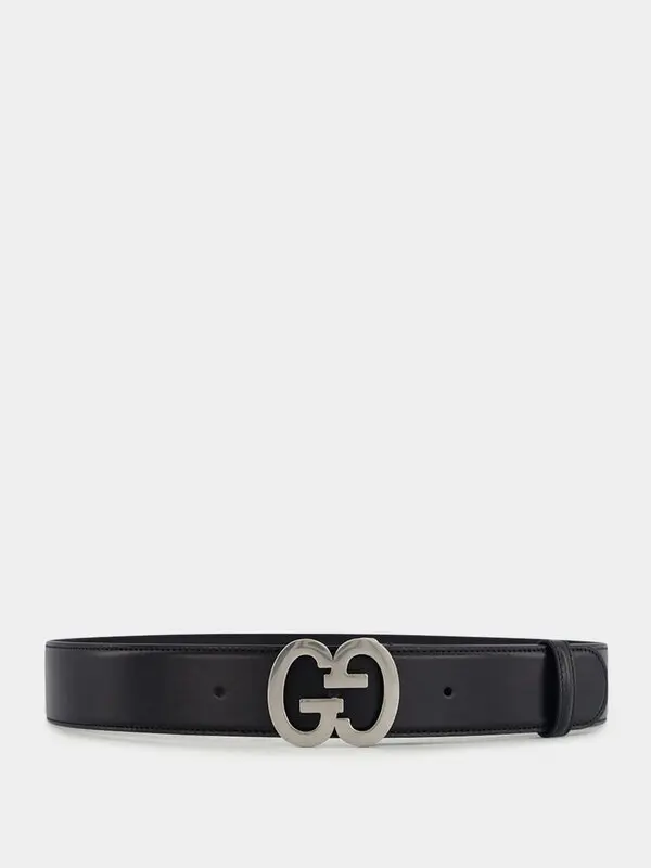 Gucci Gg Buckle Leather Wide Belt - Black