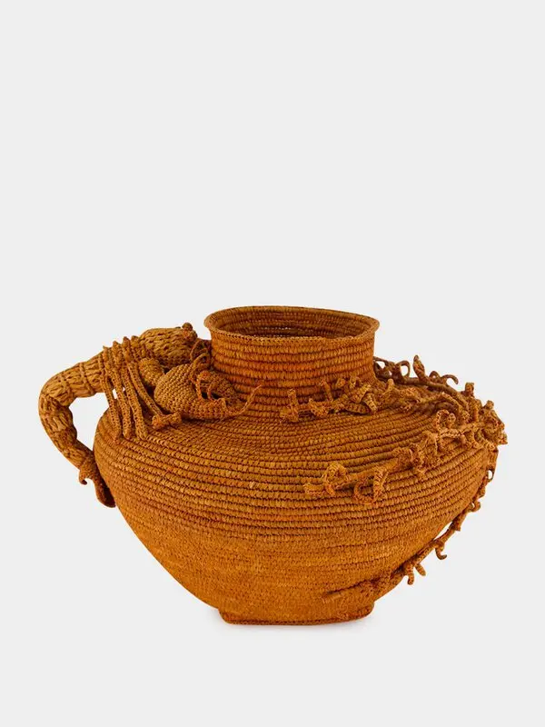 NATALIA BRILLI Handcrafted Raffia Vase - Orange