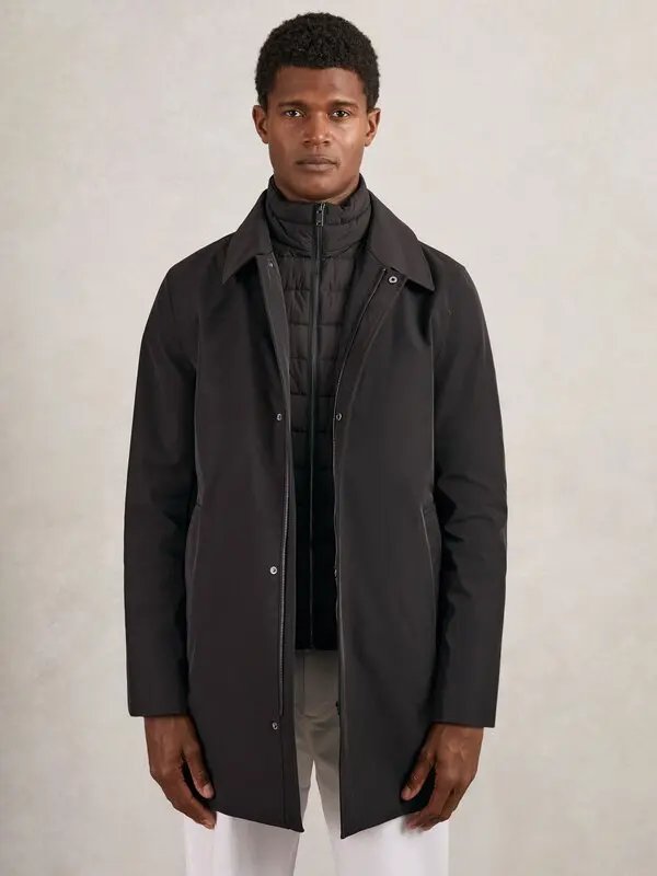 REISS Logan Hybrid Overcoat With Removable Funnel Neck - Brown