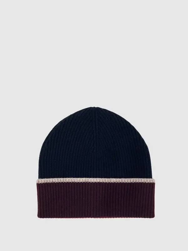 REISS Ribbed Wool-blend Beanie - Navy