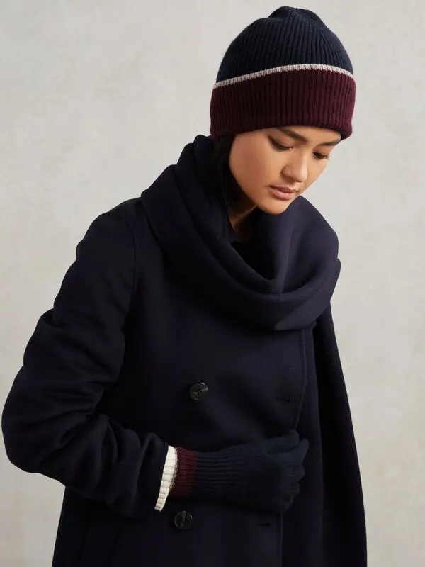 REISS Ribbed Wool-blend Beanie - Navy