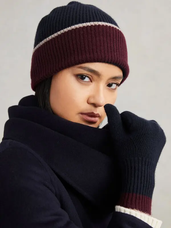 REISS Ribbed Wool-blend Beanie - Navy