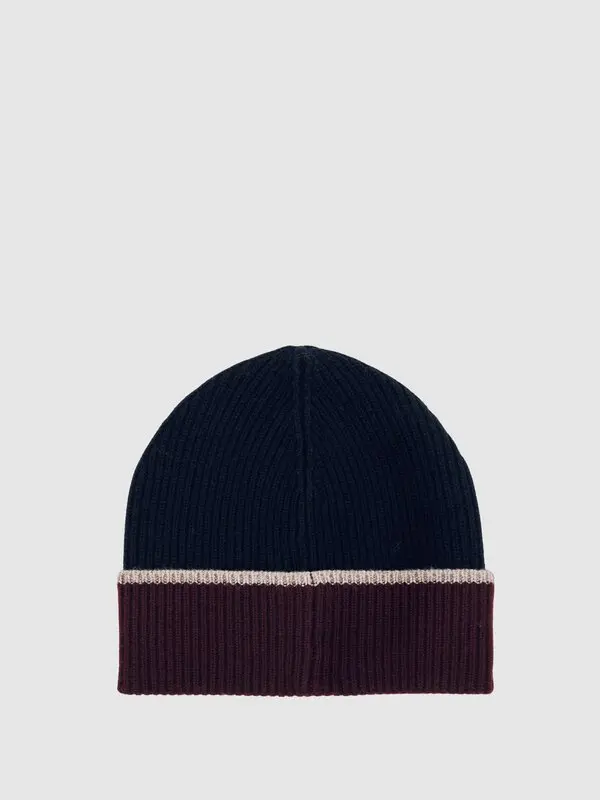 REISS Ribbed Wool-blend Beanie - Navy