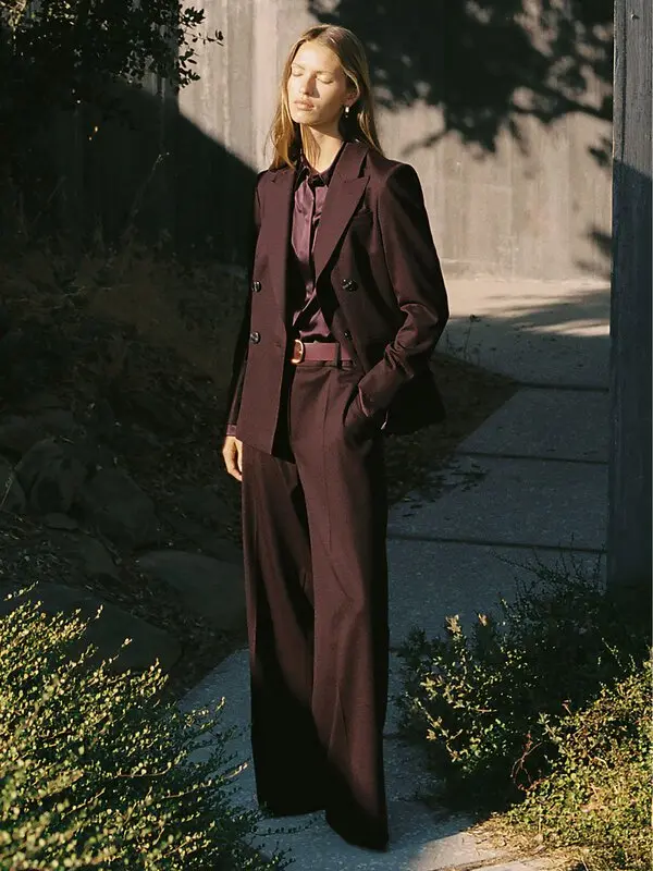 REISS Solene Wide-leg Suit Trousers - Aubergine