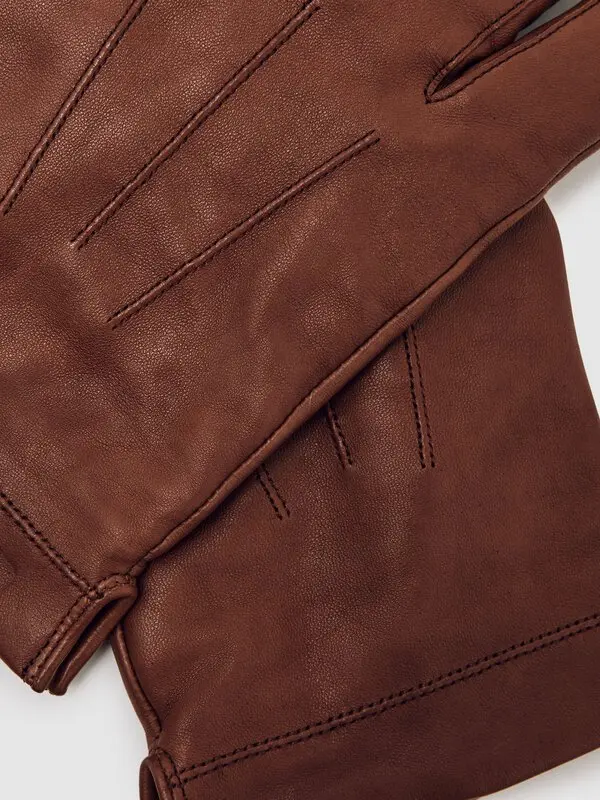 REISS Monty Nappa Leather Gloves - Cognac