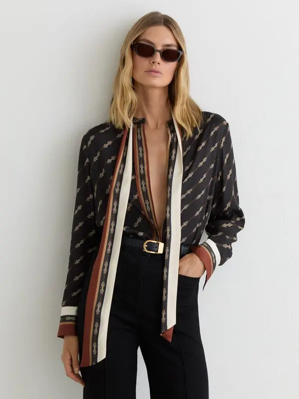 REISS Chain-print Tie-neck Shirt