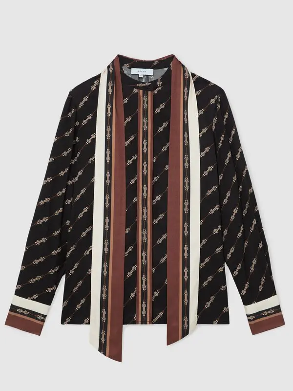 REISS Chain-print Tie-neck Shirt