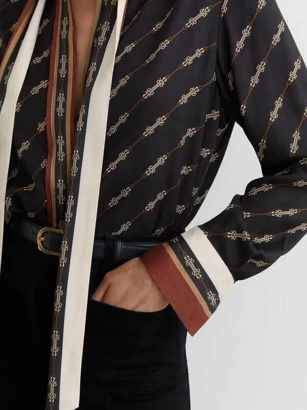 REISS Chain-print Tie-neck Shirt
