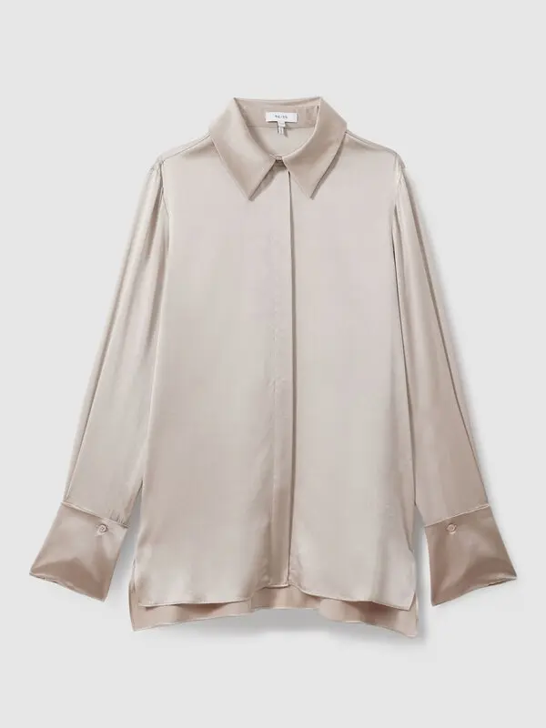 REISS Hailey Silk Double-cuff Shirt - Grey